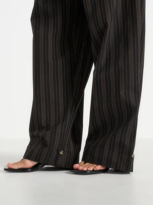 Manière De Voir Maniere De Voir Ivanna Striped Cotton Elasticated Wide Leg Pants