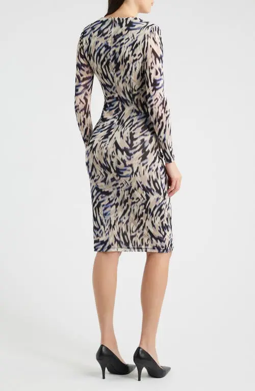 Anne Klein Ruched Mesh Midi Dress