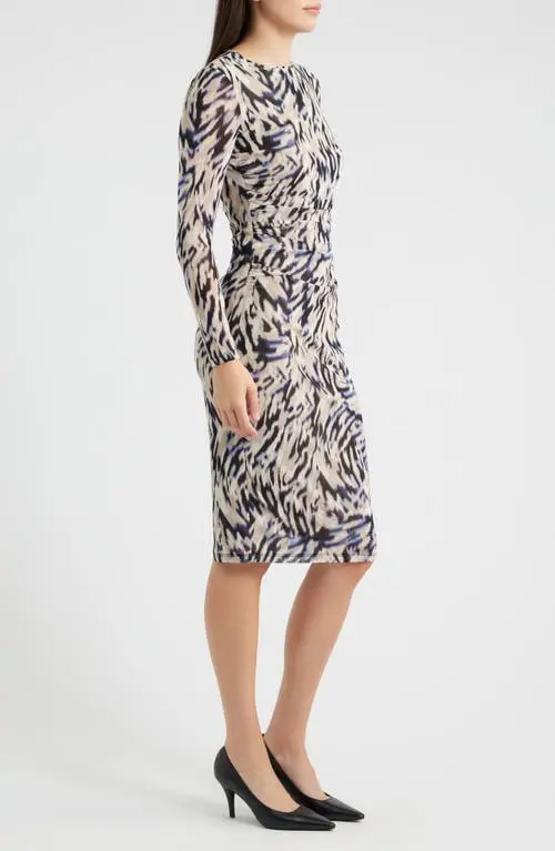 Anne Klein Ruched Mesh Midi Dress