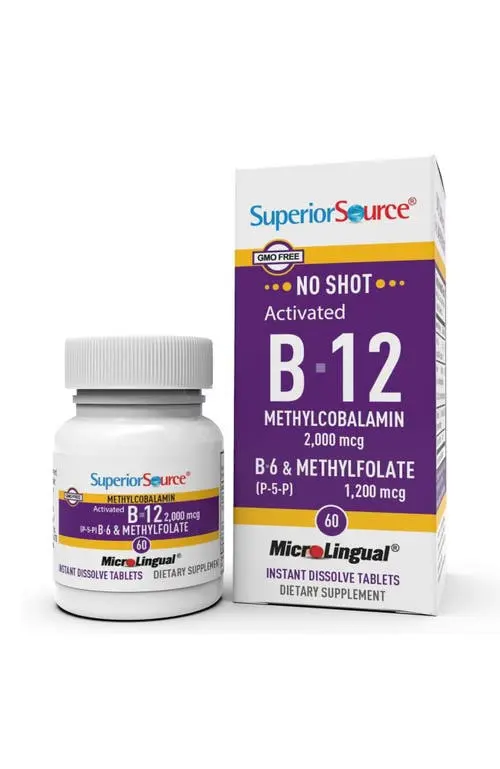 SUPERIOR SOURCE No Shot Vitamin B-12 Methylcobalamin B-6 Methylfolate Sublingual Dissolving Tablets