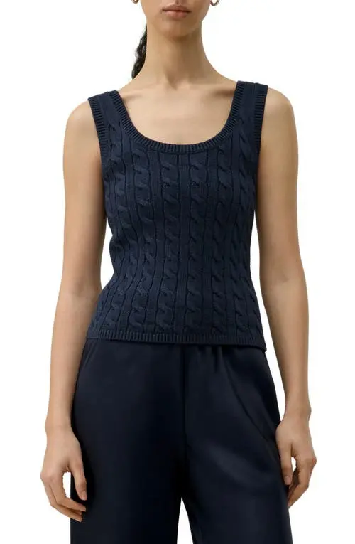 Lilysilk Silk-cotton Cable-knit Tank - Navy Blue
