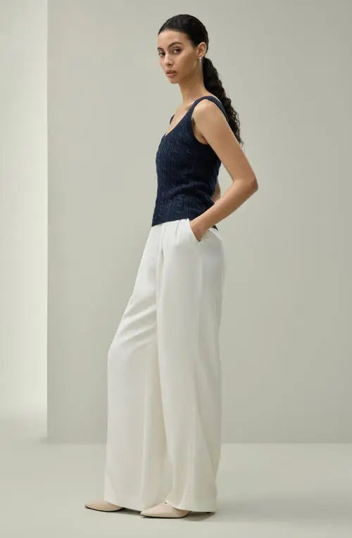 Lilysilk Silk-cotton Cable-knit Tank - Navy Blue
