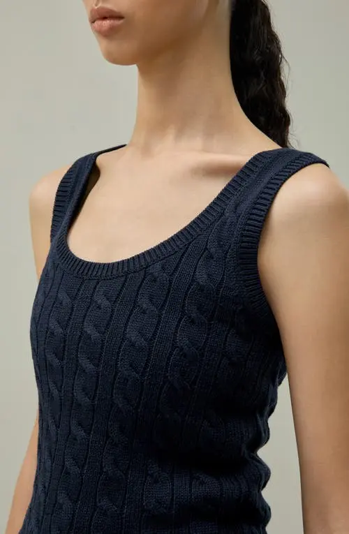 Lilysilk Silk-cotton Cable-knit Tank - Navy Blue
