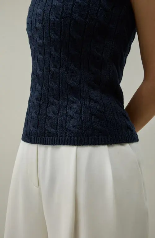Lilysilk Silk-cotton Cable-knit Tank - Navy Blue
