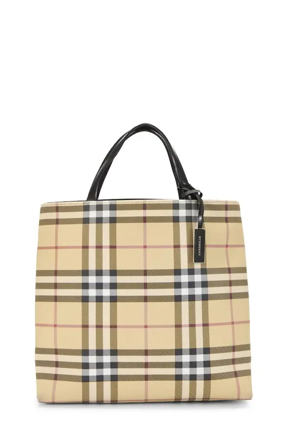 Burberry Beige Vinyl House Check Shopping Handbag - Black