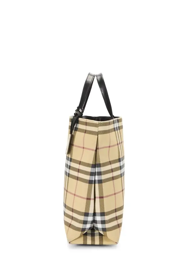 Burberry Beige Vinyl House Check Shopping Handbag - Black