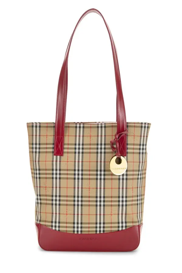 Burberry Haymarket Check Canvas Shoulder Bag With Leather Trim - Beige