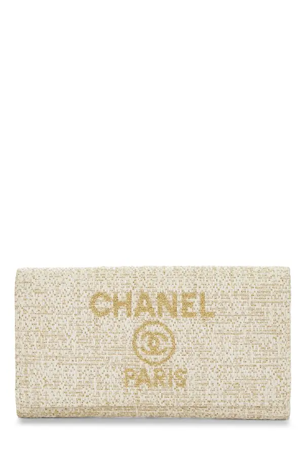 Chanel Woven Raffia Deauville Wallet - White