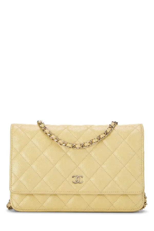 Chanel Iridescent Caviar Classic Quilted Wallet On Chain - Yellow