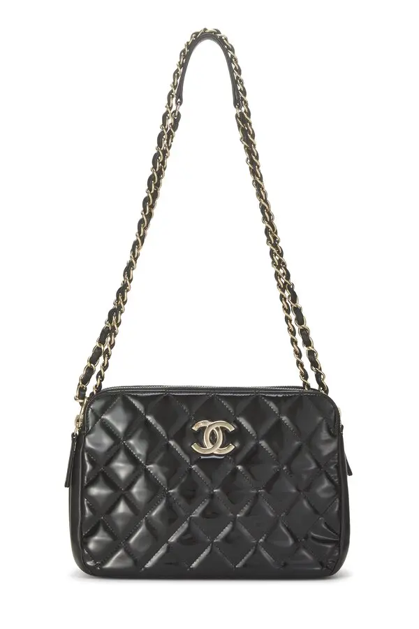 Chanel Patent Leather Double Zip Camera Bag - Black