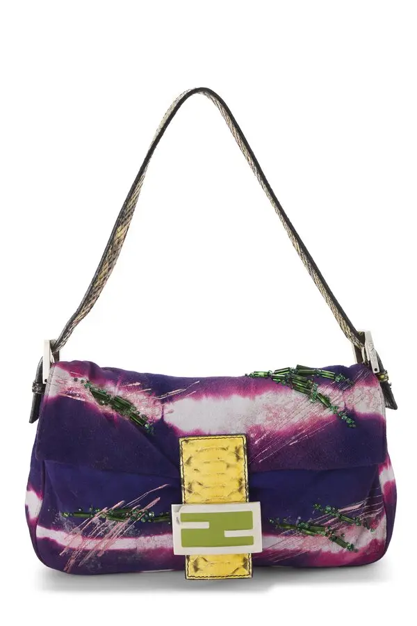 Fendi Embellished Suede Baguette With Python Accents
