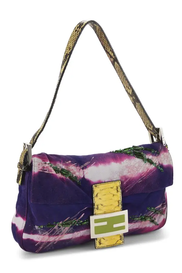 Fendi Embellished Suede Baguette With Python Accents