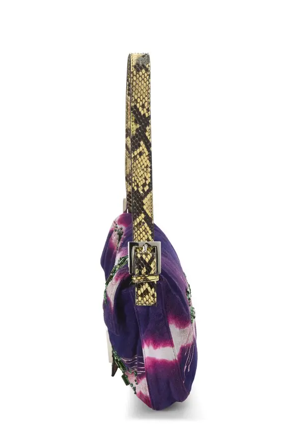 Fendi Embellished Suede Baguette With Python Accents