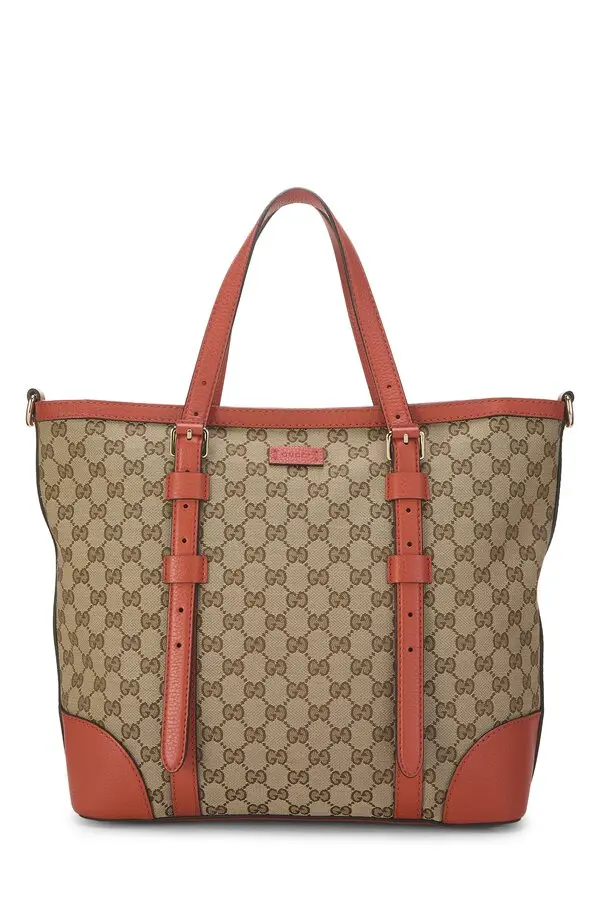 Gucci Original Gg Canvas Tote With Leather Trim - Orange