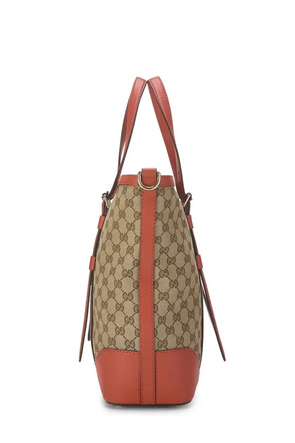 Gucci Original Gg Canvas Tote With Leather Trim - Orange