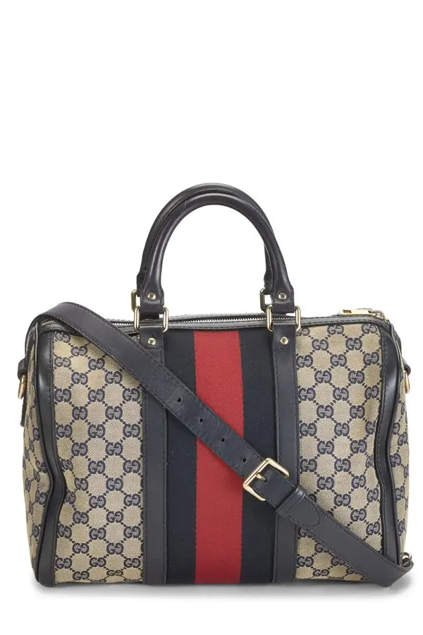 Gucci Gg Canvas Vintage Web Boston Bag - Navy