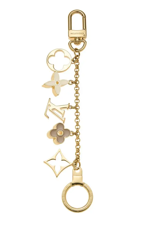 LOUIS VUITTON Gold & Fleur De Monogram Bag Charm Chain