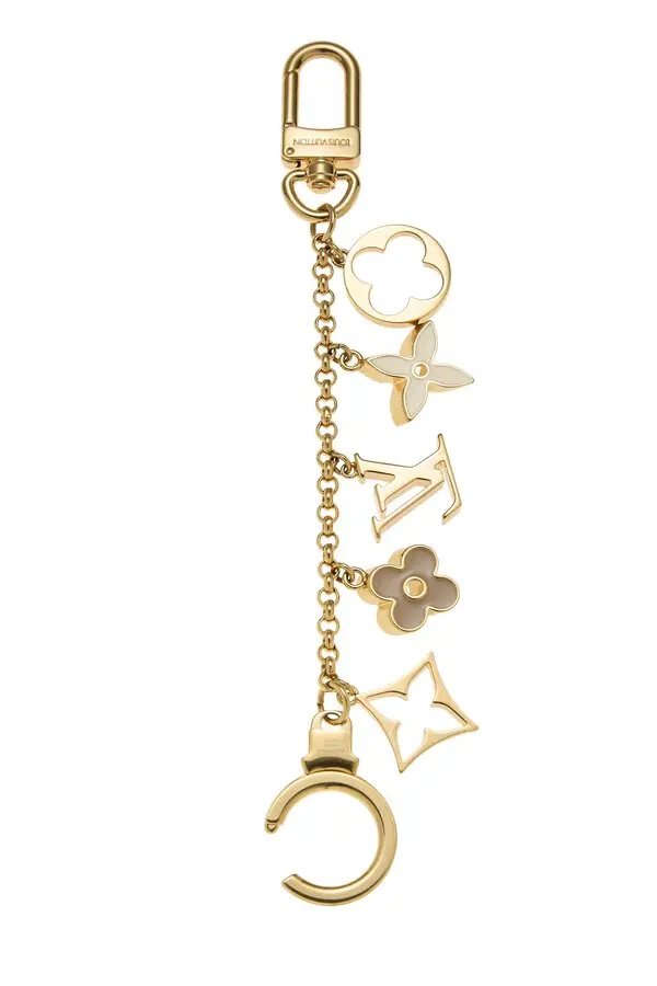LOUIS VUITTON Gold & Fleur De Monogram Bag Charm Chain