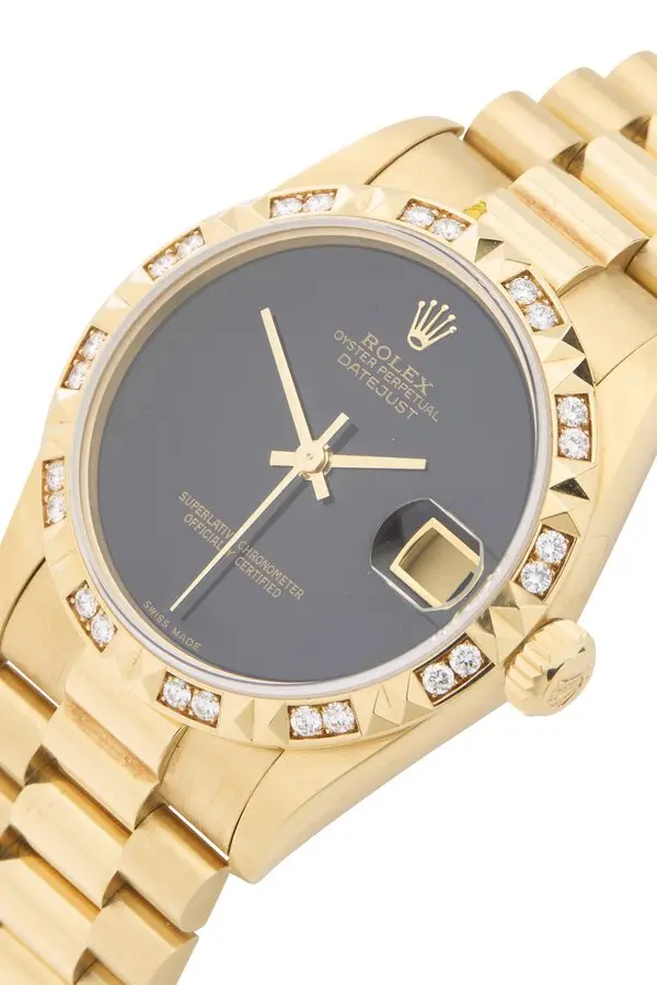 Rolex President Datejust Onyx Dial With Pyramid Diamond Bezel