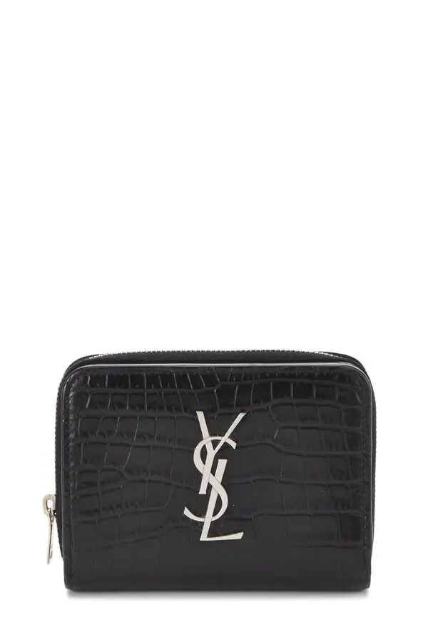 Saint Laurent Embossed Zip-around Compact Wallet - Black