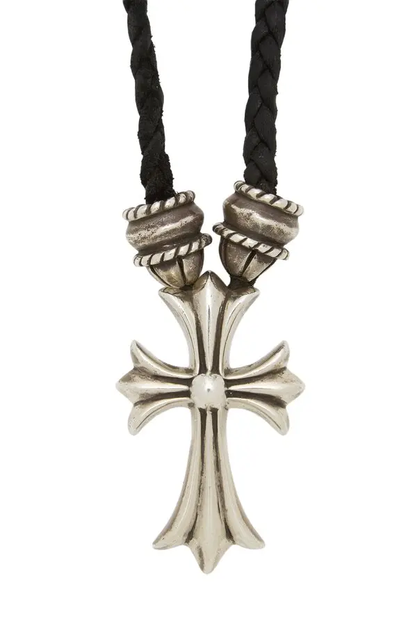 Chrome Hearts Sterling And Leather Cross Pendant Necklace