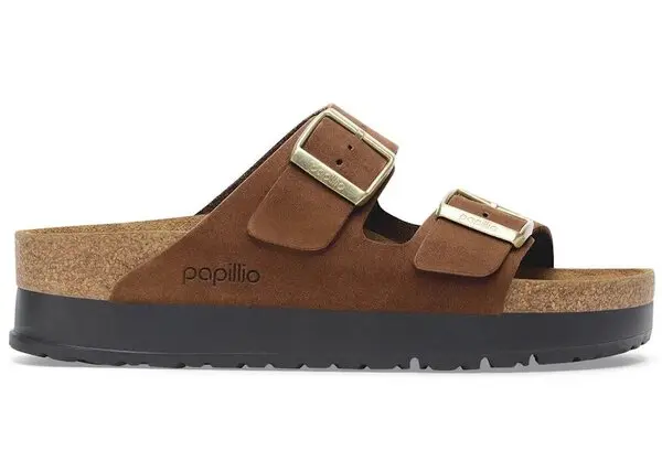 BIRKENSTOCK Arizona Flex Platform Nubuck Leather Sandals - Dark Tea
