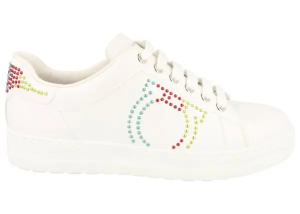 FERRAGAMO Pierre Bor Leather Sneakers With Embellishments - White