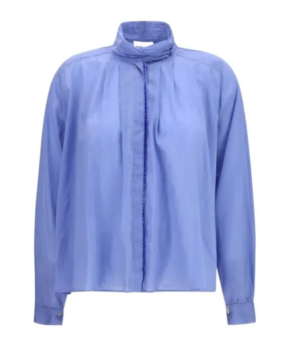 FORTE_FORTE Pleated High Neck Long Sleeve Blouse