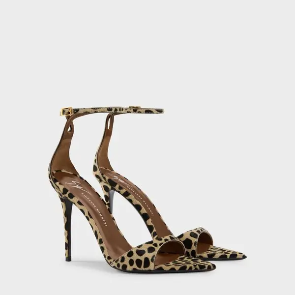 GIUSEPPE ZANOTTI Leopard Print Pony Hair Stiletto Sandals