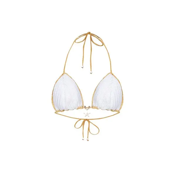 CHERINA BEACHWEAR LLC Sasha Crochet Bikini Top With Gold Trim - White