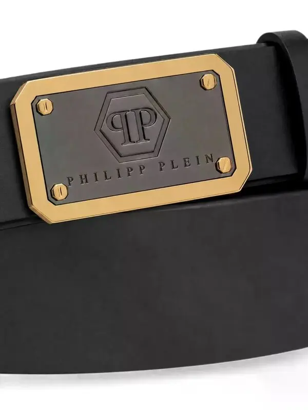 Philipp Plein Leather Belt With Hexagon Logo Buckle