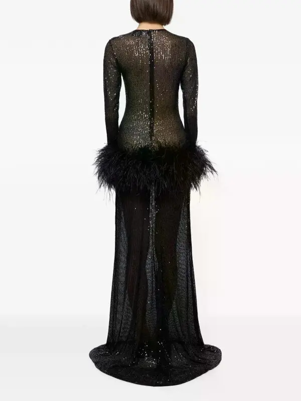 ATU BODY COUTURE Sequin-embellished Feather-trim Maxi Dress