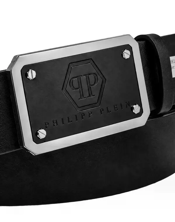 Philipp Plein Leather Belt With Hexagon Logo Buckle