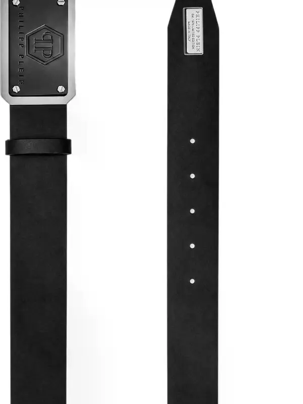 Philipp Plein Leather Belt With Hexagon Logo Buckle
