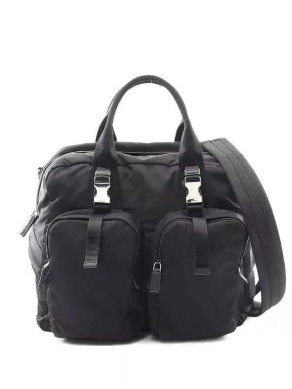 Prada 2000s Saffiano Leather Trim Duffel Bag - Black