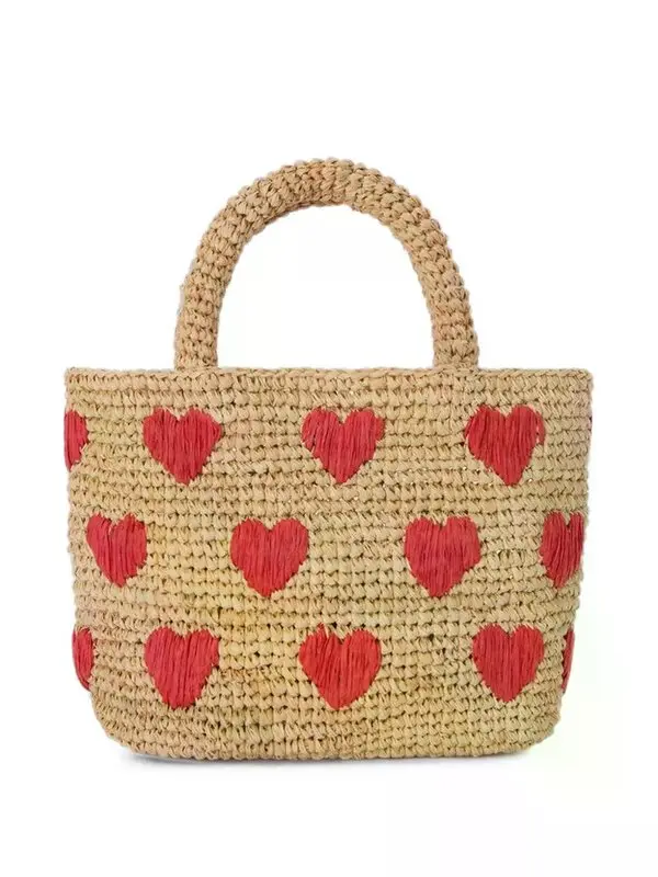 MC2 SAINT BARTH Beach Mini Raffia Bag With Embroidered Hearts