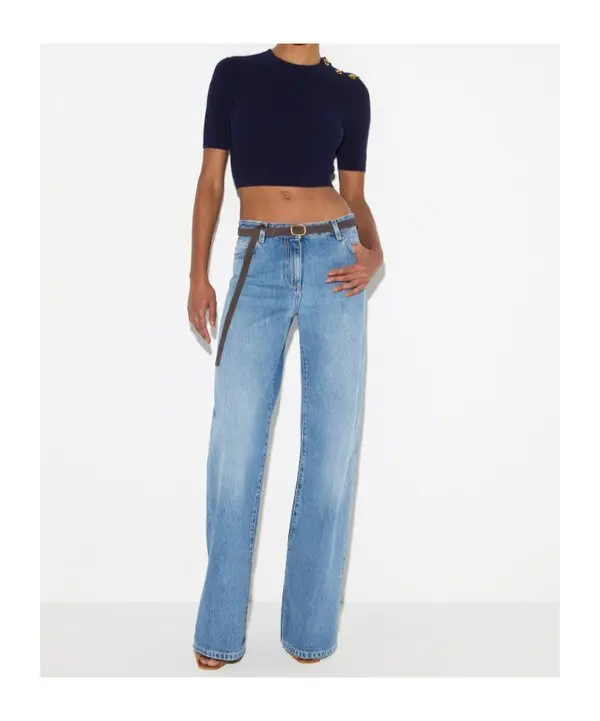 Elisabetta Franchi Knit Cropped Top With Jewel Details - Midnight Blue