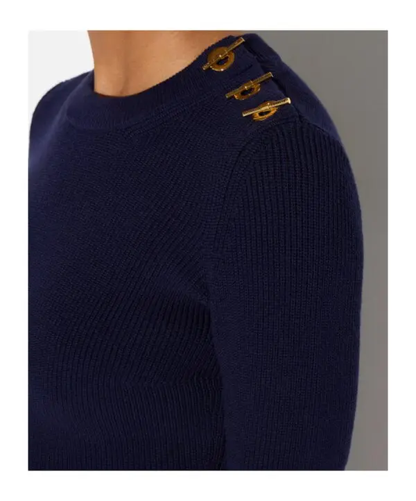 Elisabetta Franchi Knit Cropped Top With Jewel Details - Midnight Blue