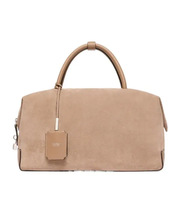 Max Mara Large Nubuck Leather Boston Bag - Mud Color