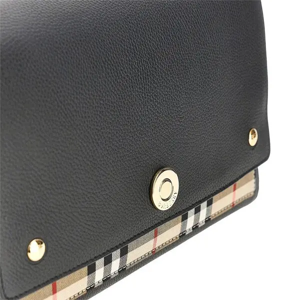 Burberry Note Leather Shoulder Bag With Check Motif - Black