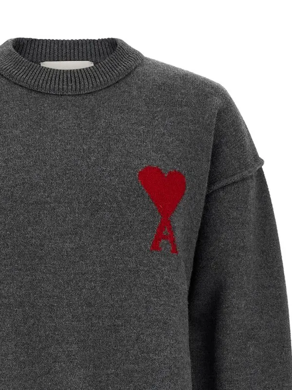 AMI Paris De Coeur Crewneck Sweater - Gray