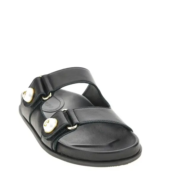 JIMMY CHOO Fayence Leather Double Strap Sandals With Pearl Detail