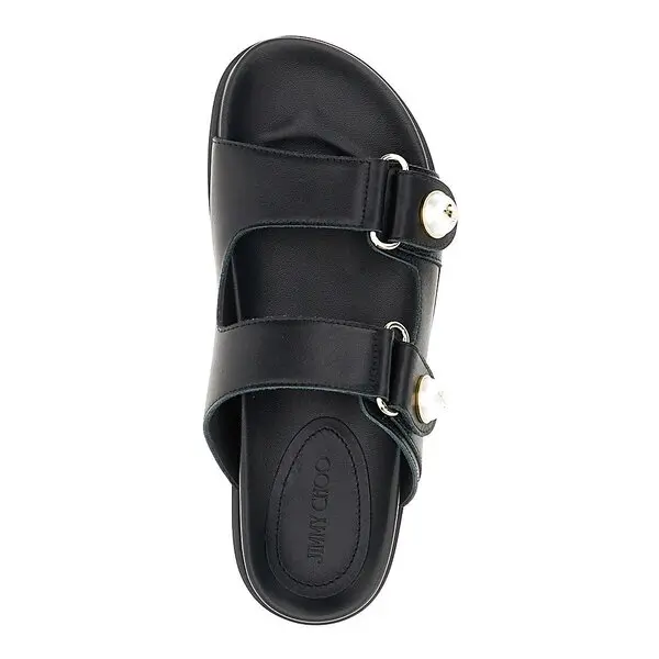 JIMMY CHOO Fayence Leather Double Strap Sandals With Pearl Detail