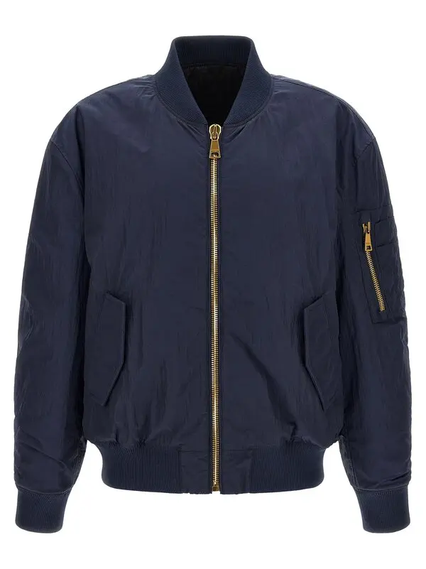 Balmain Logo Embroidery Bomber Jacket - Blue
