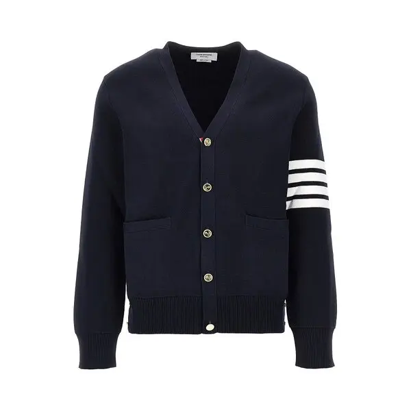 Thom Browne Cotton Cardigan With Signature Bar Detail