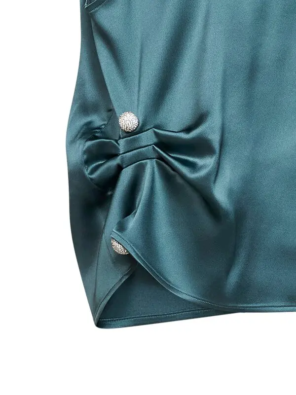 Giuseppe Di Morabito Oil Green Satin Draped Top - Multicolor