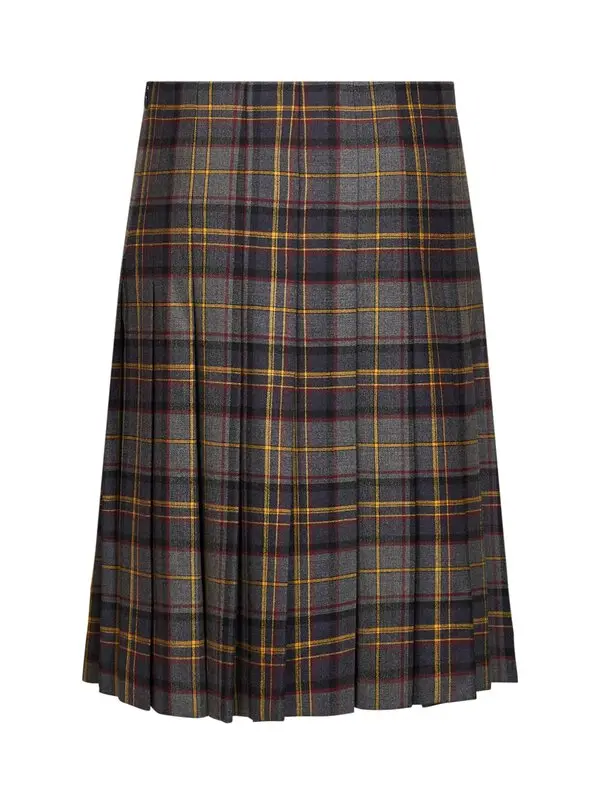 Etro Grey Stretch Wool Plaid Pleated Knee-length Skirt