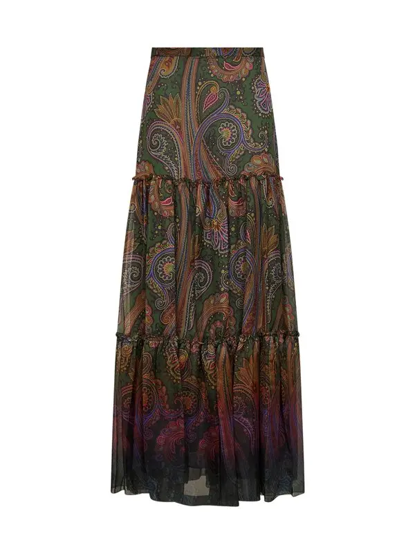 Etro Paisley-printed Silk Chiffon Tiered Maxi Skirt - Multicolor