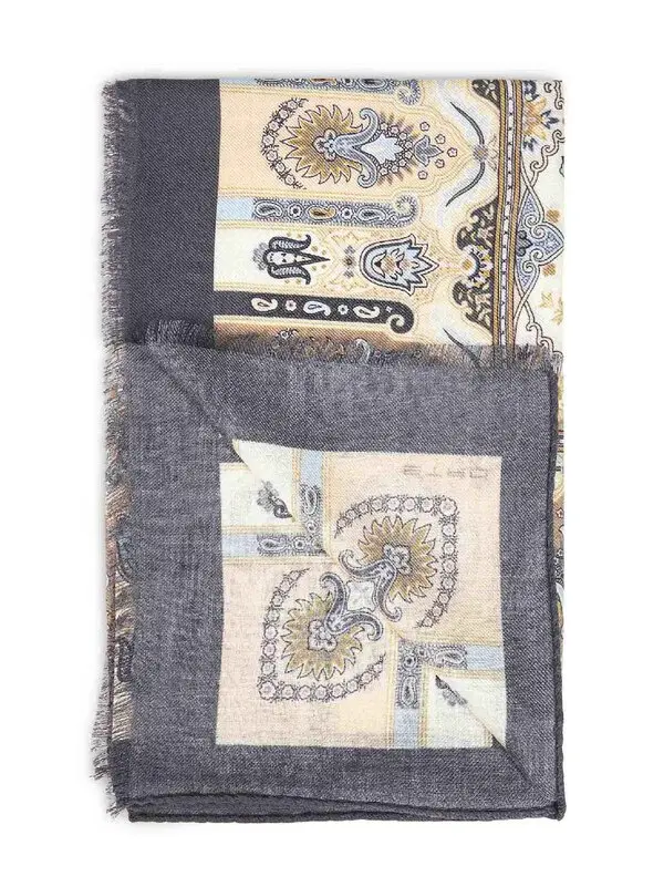 Etro Cream Wool And Silk Scarf With Floral Paisley Pattern