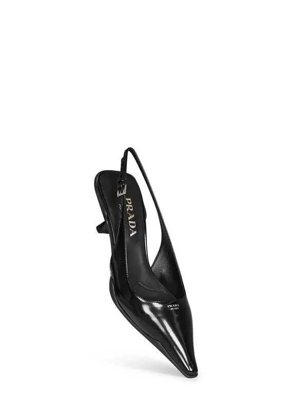 Prada Black Brushed Leather Slingback Pumps